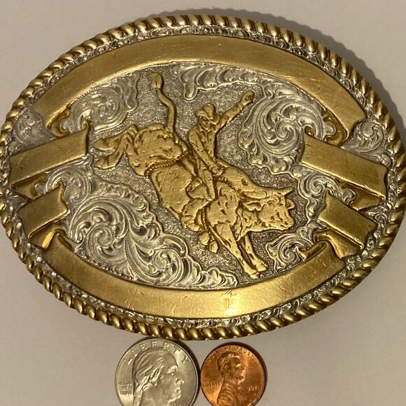 Crumrine | Accessories | Vintage Metal Belt Buckle Silver And Brass ...